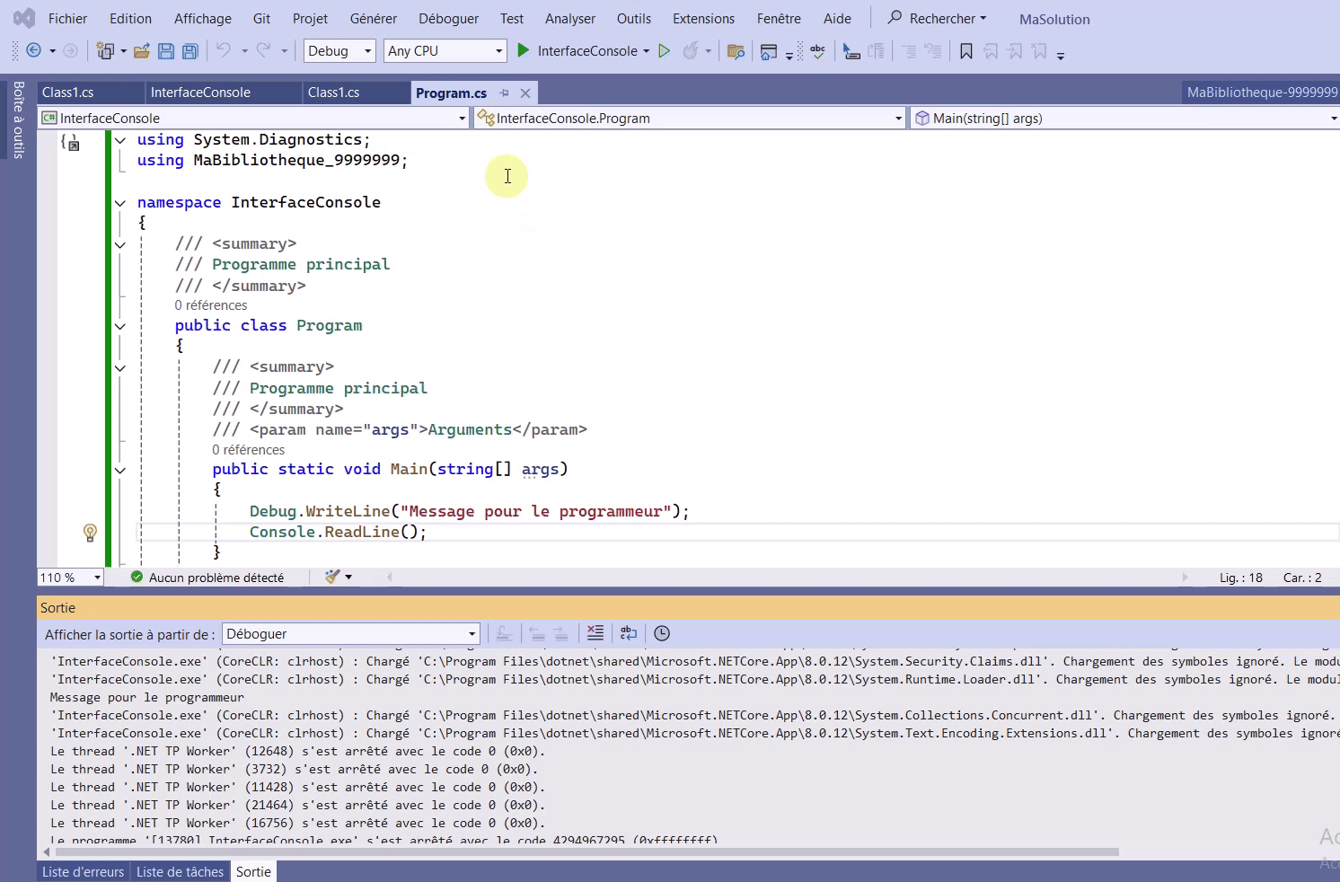 Semaine 3 - Debug.WriteLine - Cours de Programmation 2